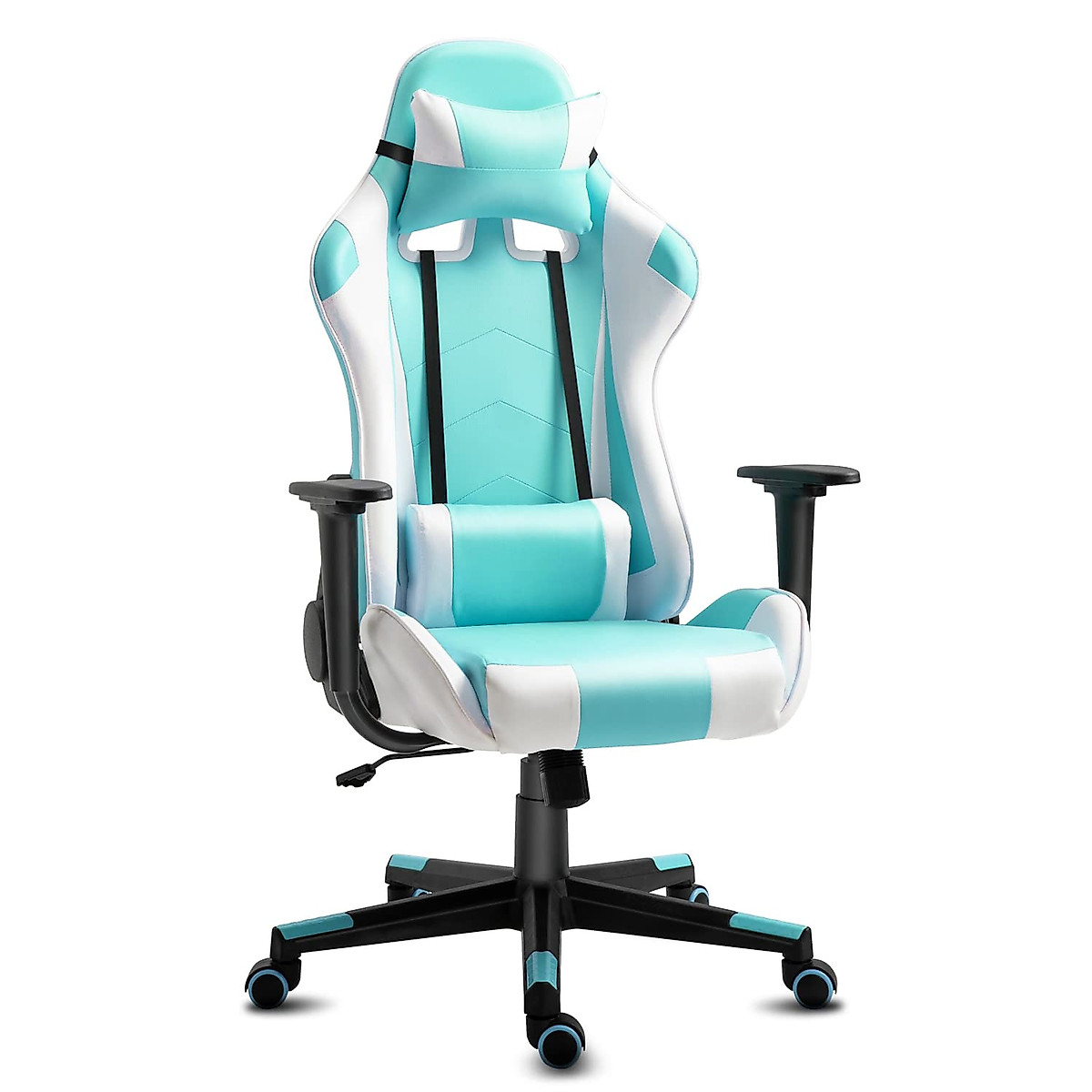 Modern-Depo High-Back Swivel Gaming Chair Recliner with Lumbar Support and Headrest, Height Adjustable Ergonomic Office Desk Chair, Blue White