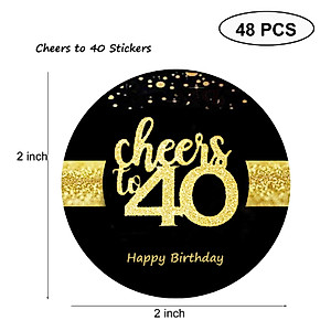 Sumerk 48 PCS Cheers to 40 Stickers Large Bottle Stickers 40th Birthday Stickers Card Seals 2 INCHES Round Happy Birthday Party Favors Stickers
