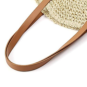 CHIC DIARY Womens Hand-woven Straw Shoulder Bag Large Summer Beach Leather Handles Handbag Tote with Zipper (#02-Beige)