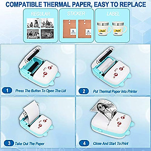 Portable Printer, Mini Pocket Wireless Bluetooth Thermal Printers with 6 Rolls Printing Paper for Android iOS Smartphone, BT Inkless Printing Gift for Label Receipt Photo Notes Study Home Office, Blue