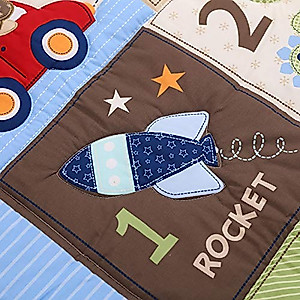 Blue Car Rocket Steamship Nursery Crib Quilted Comforter 1 PC Baby Girl/Baby Boy Crib Quilt Baby Gift Idea (Blue Airplane Ship Car Rocket)