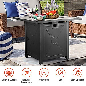 AVAWING Propane Fire Pit Table, 30 inch 50,000 BTU Square Gas Firepits w/Ceramic Tabletop with Waterproof Cover, Glass Wind Guard, Tempered Glass Beads, Protective Cover