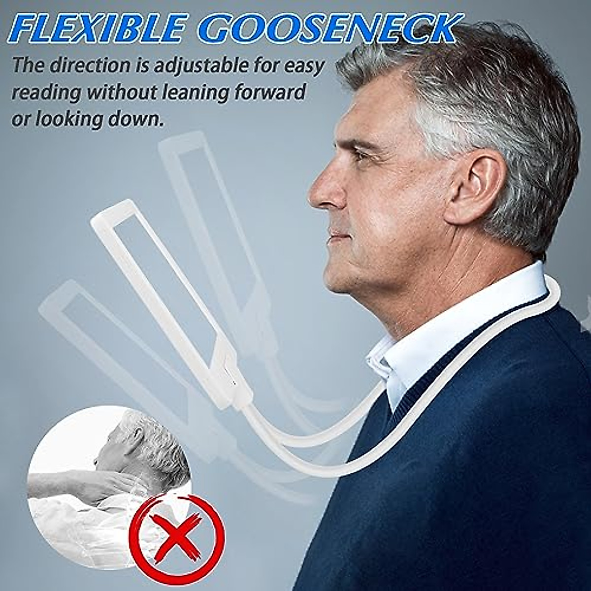 NZQXJXZ Large 5X Hands Free Magnifying Glass for Reading Neck Wear Magnifier Flexible Gooseneck Full Book Page Magnifier for Seniors Repair Sewing Cross Stitch