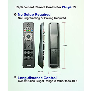 JISOWA Replacement Remote Control Universal for Philips TV 19PFL3504D/F7 22PFL4505D/F7 URMT34JHG001 32PFL3504D/F7 32PFL3403D/F7 42TA648BX/F7 42PFL5603D/F7 47PFL7422D/37 47PFL3603D/F7 52PFL7422D/37