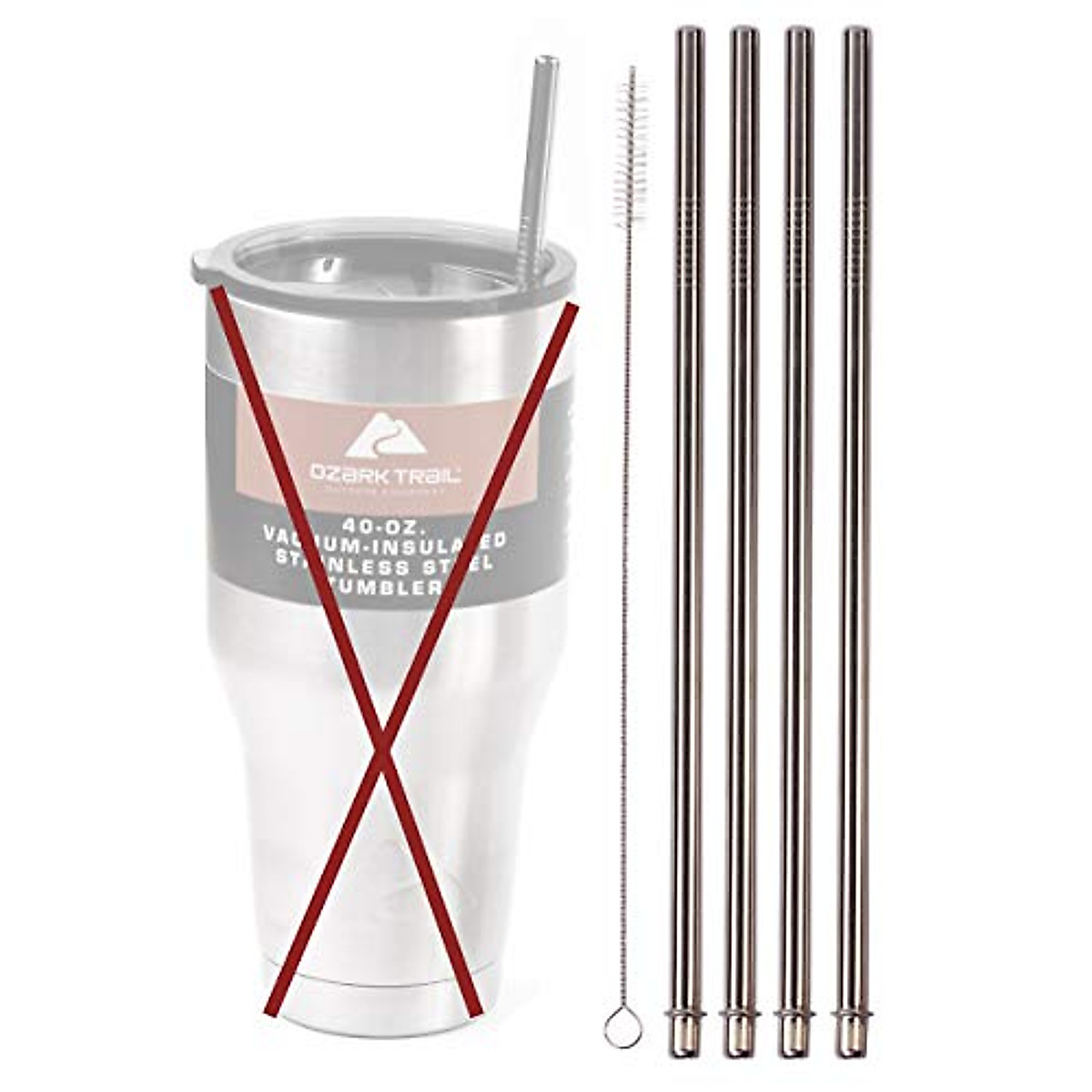 4 WIDE 40-Ounce Stainless Steel Straws (NO CUP) for 40 oz Ozark Trail Double-Wall Rambler Vacuum Cups - CocoStraw Brand Drinking Straw (4 Straws 40oz)