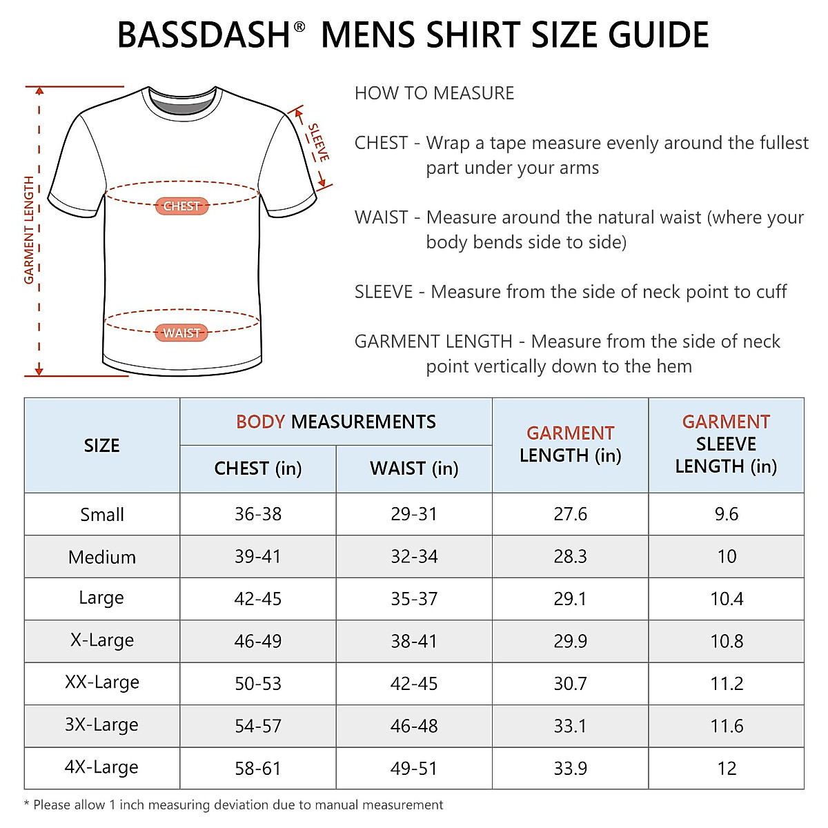 BASSDASH Men’s UPF 50+ Sun Protection Fishing Shirt Short Sleeve UV T-Shirt