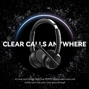 LEVN Wireless Headset, Bluetooth Headset with Noise Canceling Microphone & Charging Base, 65 Hrs Working Time 2.4G Headset with Microphone for PC/Laptop/Computer/Remote Work/Call Center/Zoom