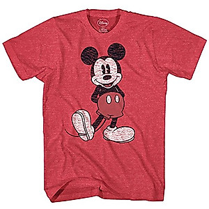 Disney Men's Full Size Mickey Mouse Distressed Look T-Shirt, Red Heather, Large