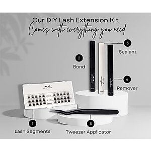 DIY Eyelash Extension Kit up to 7 Day Wear, Starter Kit with 30 Reusable Soft and Lightweight Segmented Lashes (With Micro band)- New Tomorrow Lash (Oh-So-Natural Lash Kit)