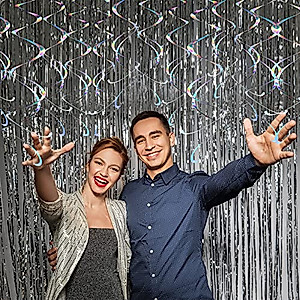 36 Pcs Iridescent White Hanging Swirl Party Decorations, Shinny Rainbow Plastic Party Streamers Ceiling Decorations, Hanging Iridescent Streamers Decorations for Birthday Wedding Baby Shower Christmas