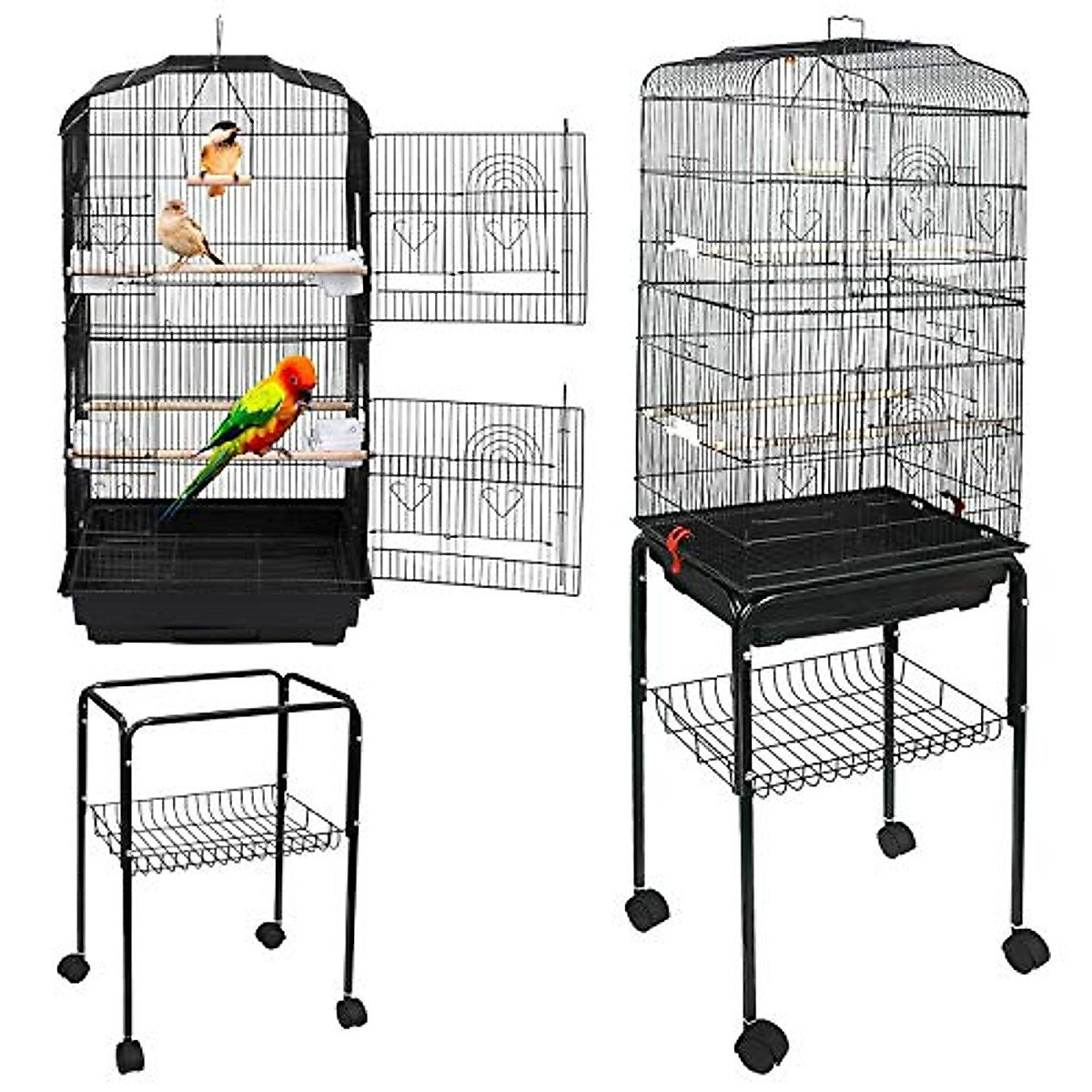59'' Rolling Bird Cage Parakeet Finch Budgie Conure Lovebird House with Stand