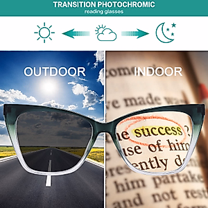 Oversized Reading Glasses Women Cat Eye Photochromic Computer Reader Stylish Ladies Designer Fashion Big Unbreakable Eyewear 2Pack Black & Dark Green +3.0x