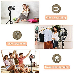 Eicaus 10'' Ring Light with 62'' Tripod Stand and Phone Holder, Selfie Phone Ringlight with Remote Great for Makeup, Video Call, and Live Streaming Black