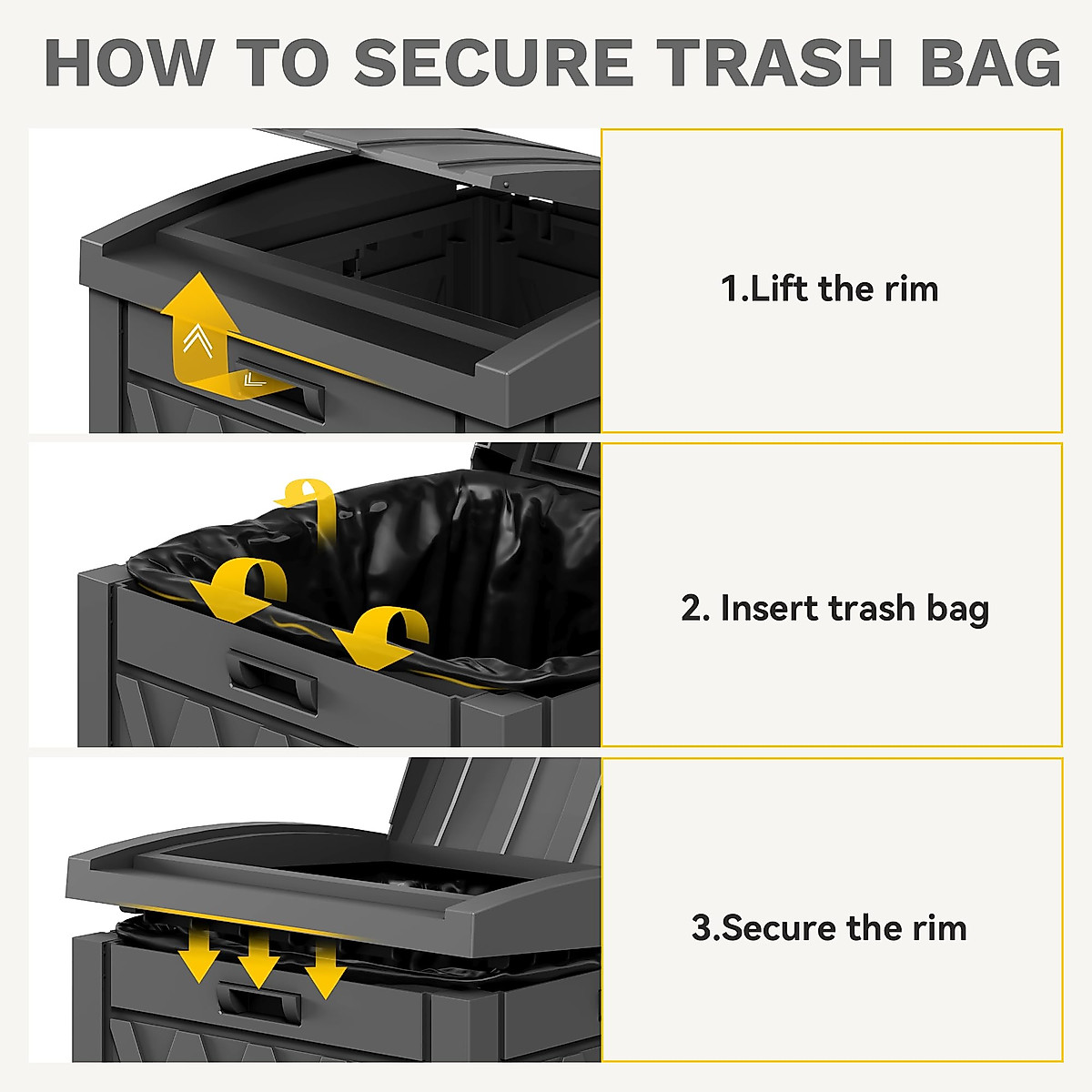 DWVO 33 Gallon Outdoor Trash Can with Tiered Lid and Drip Tray, Waterproof Resin Garbage Can for Patio, Kitchen, Deck and Backyard - Black