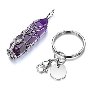 MANIFO Life Tree Wire Wrapped Crystals Keyring Healing Amethyst Stones Hexagonal Crystal Gemstone Points Pendant Keychain