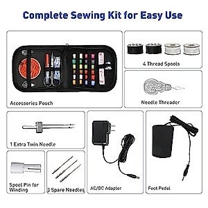 Sewing Machine for Beginners, Portable Mini Sewing Machine, Upgraded Double Needle Sewing, 12 Built-In Stitches, 2 Speeds Double Thread with Foot Pedal, Sewing Machine for Kids, Adults, Blue