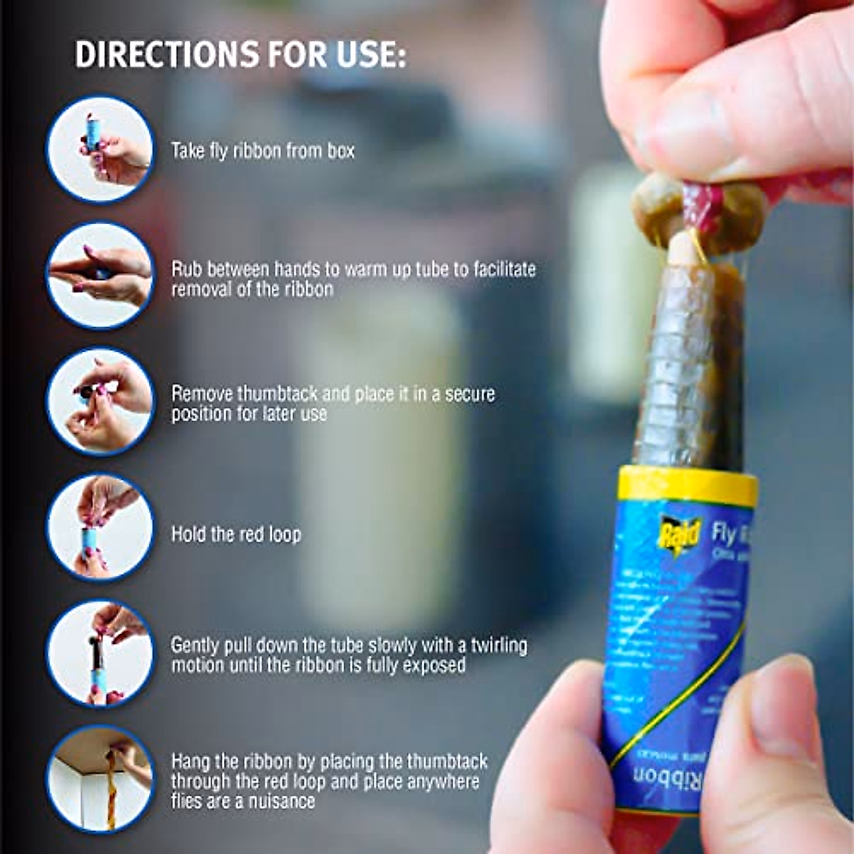 Raid Fly Ribbon, Fly Traps for Indoors and Outdoors, Bug Trap for Flying Insects, Pack of 10