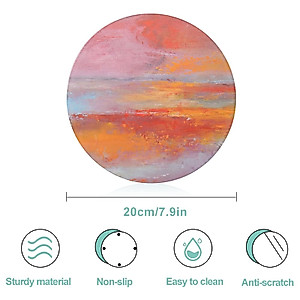Bagea-Ka Hot Abstract Orange Blue Sunset Beach Scene Pattern Tempered Glass Cutting Board 8" Round Kitchen Decorative Chopping Board Small