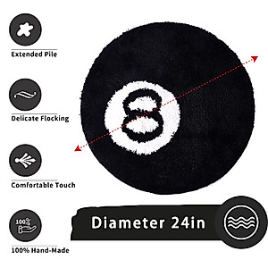 colorthesports 8 Ball Rug, 24" Black Round Rug Billiard Pool 8 Ball Carpet, Non-Slip Flocking Floor Area Rug for Living Room Decor, Alt Room Decor Soft Doormat for Bedroom