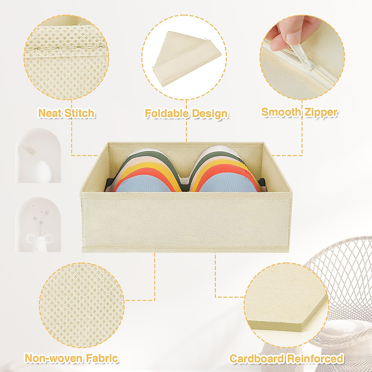 DIMJ Drawer Organizer Clothes 15 Pack - Foldable Baby Organizers and Storage & Dresser Organizer for Bedroom, Closet - Nursery Organization Dresser Dividers for underwear, Sock,Bra, Belt, Tie, Beige