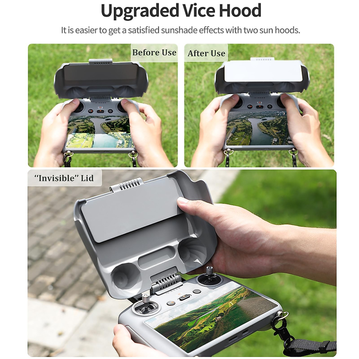 Shaluoman RC Sun Hood Sunshade for DJI Air 3 Mini 4 Pro Accessories(DJI RC 2 Remote Controller), 2-IN-1 Upgraded 180° Adjustable RC Protective Cover Case with Lid for Air 3 Mini 4 Pro Drone(DJI RC 2)