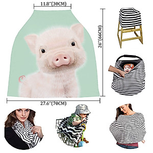 Cute Farmhouse Pig Oil Painting Baby Car Seat Covers Breastfeeding Cover 26" x 27.6", Cute Farm Animal Mint Green Nursing Breastfeeding Covers for Shopping Cart, High Chair, Stroller Covers