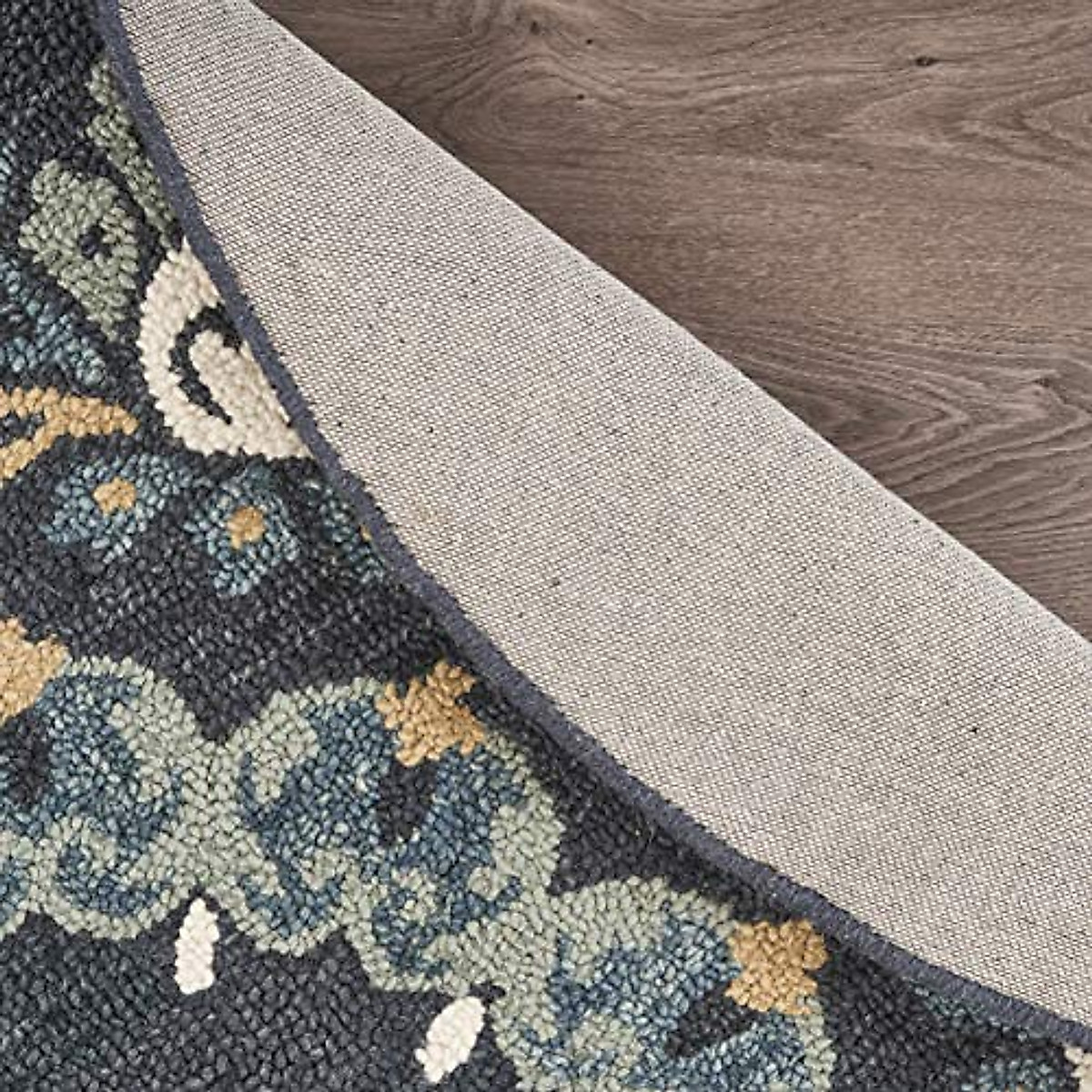 LR Home Charcoal Paradise Area Rug, 4' Round, Dark Blue