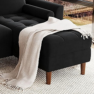 Belffin Black Velvet L Shaped Sectional Couch Small Convertible Couch Sectional Sofa 3-Seater Sofa Sectional with Reversible Chaise Ottoman for Apartment and Small Space