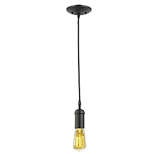 Globe Electric 64906 1-Light Pendant, Matte Black, Black Woven Fabric Cord, E26 Base Socket, Kitchen Island, Café, Decorative, Ceiling Hanging Light Fixture, Modern, Vintage, Home Improvement