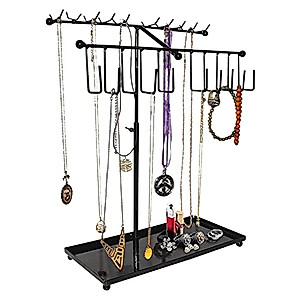 DITUDO Jewellery Stand - Metal Display Stand With 30 Hooks And Bottom Tray Storage For Necklace, Bangles, Bracelet