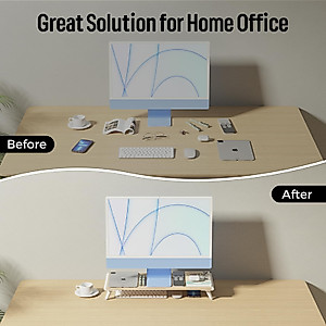 loukin Monitor Stand Riser for Desk, 22.4" x 8.3" Larger Computer Stand for Laptop, PC, Printer, Sturdy Desktop Computer Shelf with Non-Skid Rubber, Home Office, Natural Wood