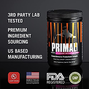 Animal Primal Muscle Hydration + Preworkout Powder – Contains Beta Alanine, 3DPump, Caffeine & Electrolytes – Improves Energy, Focus, Endurance & Absorption – Strawberry Watermelon Flavor, 17.9 oz