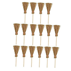 KICHOUSE 18pcs Mini Broom Straw Broom Halloween Small Broom Halloween Witch Broom Mini Broom Hangings Brooms Toy Wizard Flying Broom Decor Toys Mini Wooden Broom Pine Wood Khaki