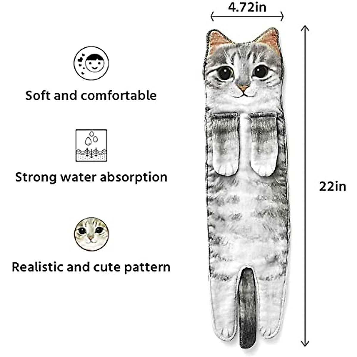 Yeikbuxa Cat Hand Towels for Bathroom Kitchen, Soft and Absorbent, Cat Gifts Cute Decorative Cat Decor Hanging Washcloths Face Towels, Funny Gifts for Cat Lovers（Grey）