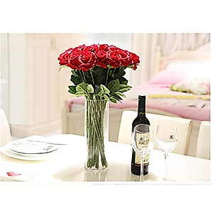 Amzali Artificial Flowers, Real Looking Blush Fake Rose Long Stem Silk Artificial Rose Flowers Home Decor for Bridal Wedding Bouquet, Centerpieces Birthday Flowers Party Garden Floral Arrangement Red