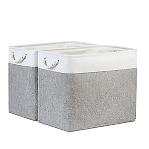 Bidtakay Large Storage Bins for Clothes Fabric Deep Baskets for Organizing Set of 2 Grey Fabric Pantry Storage Bins for Hallway Living Room Blankets 17x12x15 in Extra Large Shelf Tote Baskets