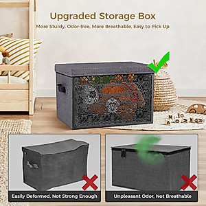 Iirios Storage Bins With Lids, 3 Pack Linen Foldable Storage Bins, Metal Clothes Storage Containers with Handles, Stackable Storage Baskets for Clothing, Blanket, Comforters, Pillows and Toys (Black)