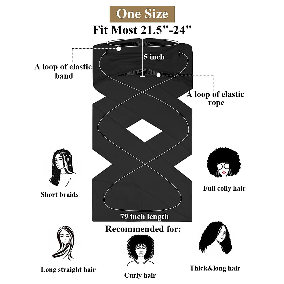 Stylish Satin Lined Open Turban for Unisex Women's Workout Headbands Non Slip Sport Sweatbands Yoga Hairbands for Travel Fitness, Black, 1 PCS