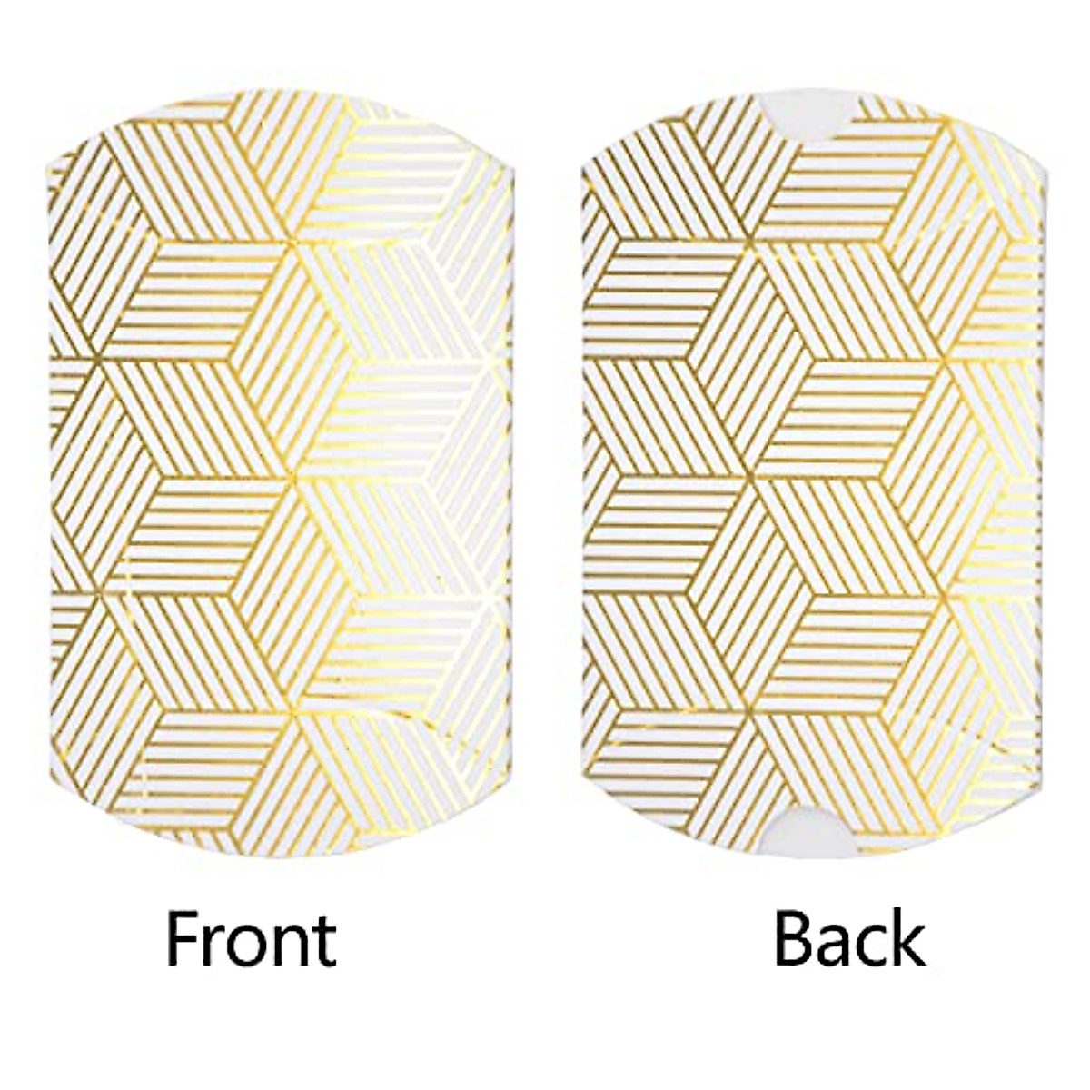 Aokbean Pack of 100 European Kraft Paper Pillow Gift Boxes Wedding Favor Party Supply Favor Gift Candy Box with 50 Yards Ribbon (Gold Stripes)