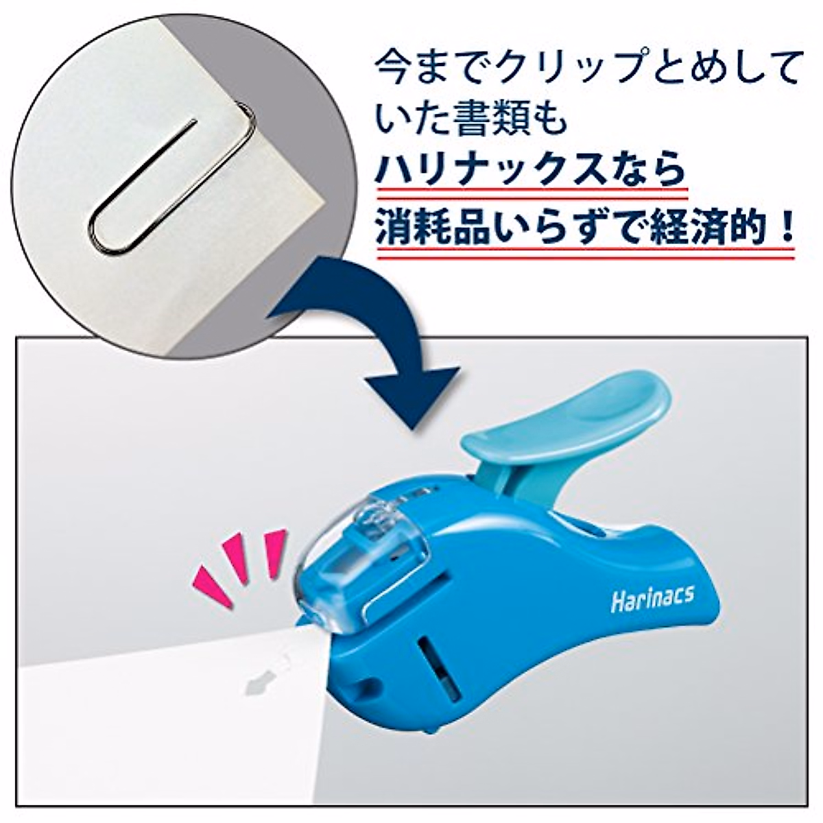 Kokuyo Harinacs Stapleless Stapler, Compact Alpha, Up to 5 Sheets Binding, Blue, Japan Import (SLN-MSH305B)