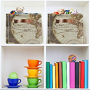 AUUXVA Globe Travel World Map Storage Basket Collapsible Cloth Storage Cube Basket Bins Organizer with Handles Rectangular Large Toys Shelf Closet for Nursery Bedroom Home Office