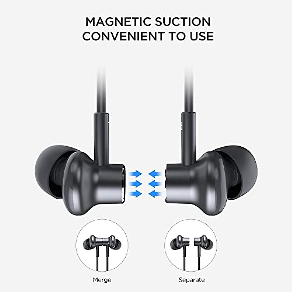 HTC Wireless Earphones, Bluetooth 5.2 Neckband Earphones Press Control with ANC, Active Noise Cancellation and ENC, Long Working Distance IPX5 Water Resistant, Running Earphones - Gray