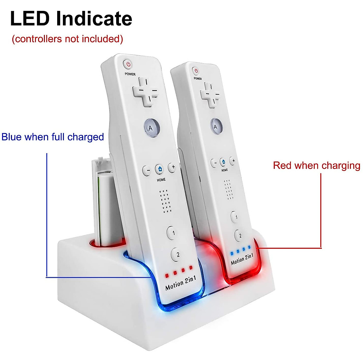 Upgraded Wii Remote Charger Station, Covanm 4 Port Wii Charging Station with 4 Rechargeable Battery for Wii (4 Port Charging Station+4 Replacement Batteries+USB Cable+Free USB Wall Charger)
