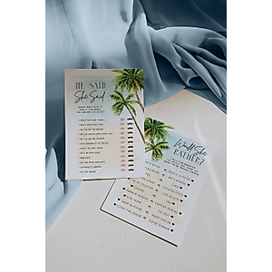 Your Main Event Prints Palm Tree Beach, Wedding Bridal Shower Games Guest Quest, He Said She Said, Would She Rather, How Well Do You Know(Set of 4 Fun Activities for 25 Guests)
