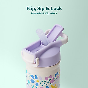 REDUCE 14 oz Hydrate Pro Stainless Steel Insulated Water Bottle - Flip Top Leak-Proof Lid,Dishwasher Safe,BPA-Free,Dual Wall Vacuum,Keeps Drinks Cold for 48 Hrs, Cup Holder Friendly - Abstract Flowers