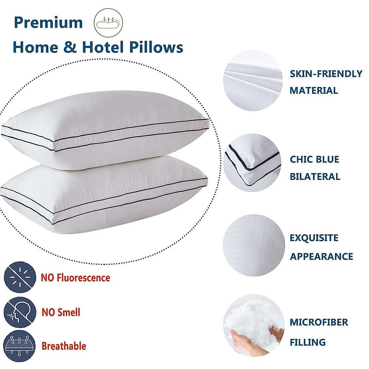 Gehannah Bed Pillows for Sleeping（2 Pack）, Luxury Plush Soft Pillow with Home and Hotel, Breathable Microfiber Cover Skin-Friendly Pillows for Side Back Sleepers