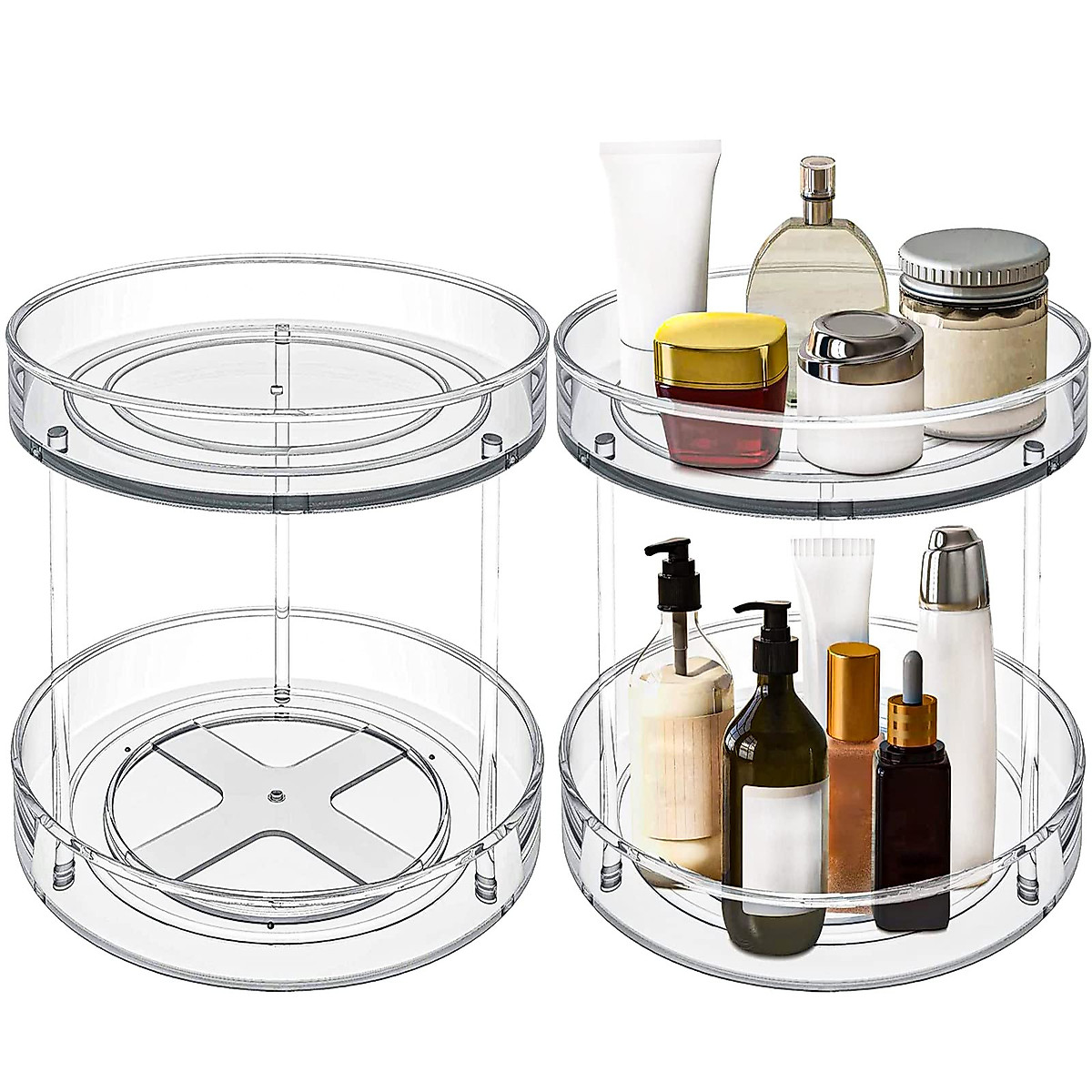 LUNKUIVY 2 Pack Lazy Susan Turntable, 2 Tier Lazy Susan Spice Rack Organizer 360 Degree Rotating Non-Skid for Kitchen Cabinet, Table, Pantry