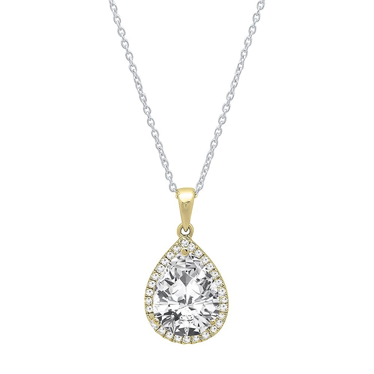Dazzlingrock Collection 14K 9X6 MM Pear Lab Created Gemstone & Round Diamond Ladies Teardrop Pendant, Yellow Gold