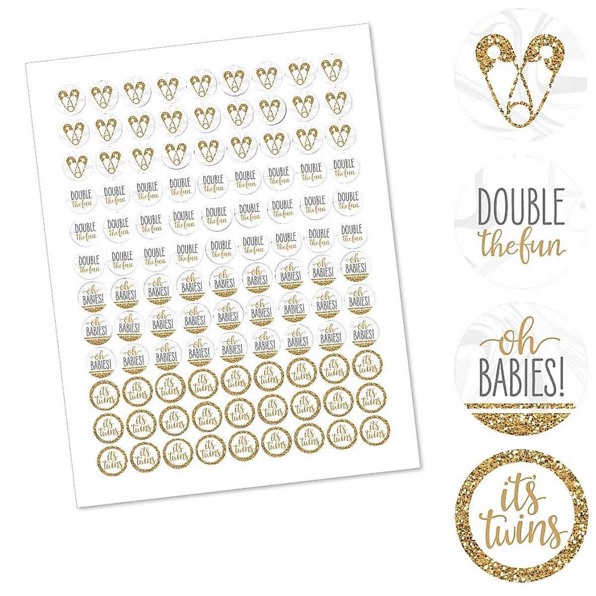Big Dot of Happiness It's Twins - Gold Twins Baby Shower Round Candy Sticker Favors - Labels Fit Chocolate Candy (1 Sheet of 108)