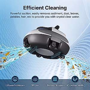 Upgraded - POOLPURE Robotic Pool Vacuum, Cordless Pool Cleaner Lasts 2 Hours, Self-Parking, Dual-Motor, IPX8 Waterproof, Automatic Cleaner Ideal for Above/In-Ground Flat Pools up to 40 Feet